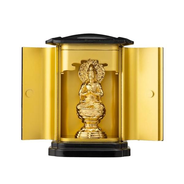 シリーズ：十二支の守護本尊 純金メッキ仕上げ PC厨子入り　約10ｃｍ 小スペースでも仏像を祀れる厨子をお付けして本体サイズ：高さ10.3*幅7.5*奥行5.5cm 厨子寸法 重さ：155ｇ　 *仏像単体サイズ：高さ6.8*幅2.7*奥行2...