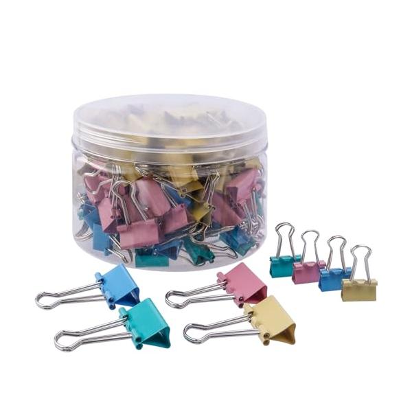 パッケージ内容 ：ダブルクリップは3サイズ15mmが90個、19mmが50個、25mmが10個の計150個。 色はイエロー、ブルー、ピンク、グリーンの4色。 素材 ：ペーパークリップは高品質の金属製で、頑丈で耐腐食性があり、長時間の再使用に...