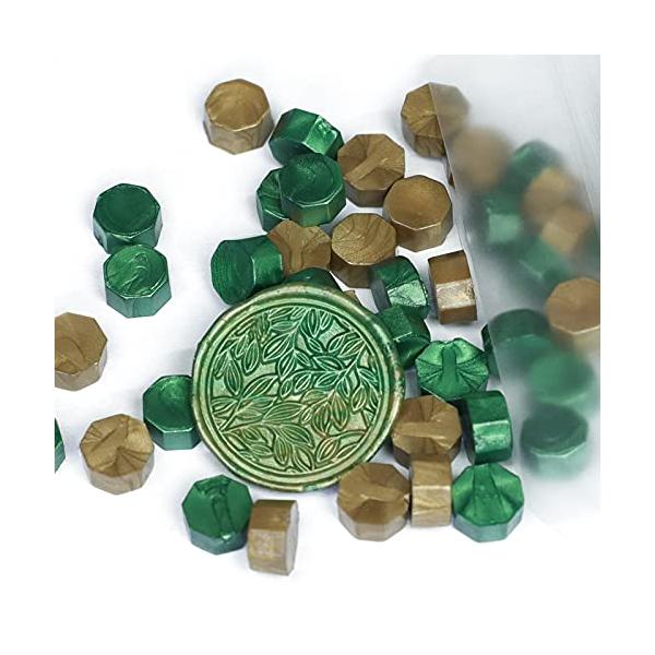 Da Mi An シーリングワックス 100粒 ミックス 封蝋 エンベロープ ワックス ステッカー ワックス ビーズ 12.5cm*9.5cm*1cm  ゴールド*パイングリーン  ゴールデン 枝 翡翠 葉文房具・オフィス用品/封筒・はがき...