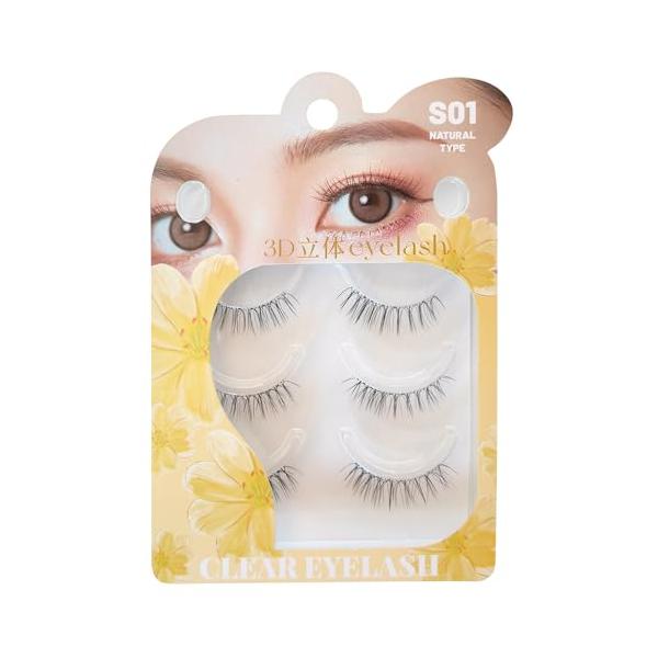 ナチュラル 3D立体 マツエク製法高品質つけまつげ 3ペア入りビューティー