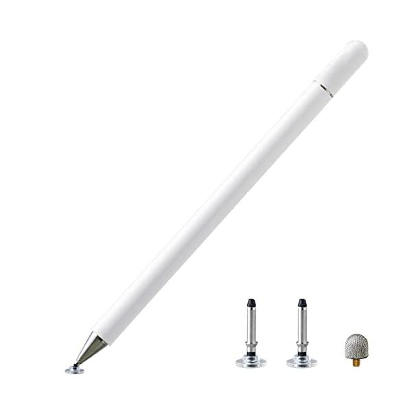 充電不要の便利な2WAYタッチペン ディスク(平型)と導電繊維(山型)の2種類のペン先 吸いつくようにしまるマグネットキャップ付き ゲームなどのスマホ操作やイラスト作業に* 付属品：交換用ヘッド ディスク型(平型)ペン/2個、導電繊維型(山...