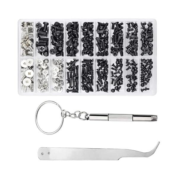 セット内容 355本のノートパソコン用ネジ、M 2.5、M 3及びM.2 SSD固定用平頭ネジを含み、付属工具：ピンセット*ドライバー、収納ボックス：18個の独立領域、分類保管が便利で、必要なネジを迅速に見つけることができる 適用性が高い ...