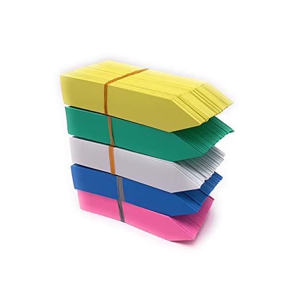 園芸用ラベル：500枚セット １色100枚、５色入り 白、黄、青、緑、ピンクの５色です。サイズは、 2 cm * 10 cm と 1 cm * 5 cm からお選びください。プラスチック製です。油性ペンで書いてください。当店では園芸用品を多...