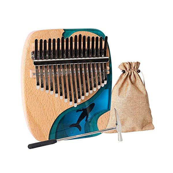高品質の材料 kalimbaは良質な鉱石金属を用いて作られ、天然風乾木材，カリンバキーの靭性が強く、カリンバ琴体のアップグレード設計。カリンバキーは人間工学の設計に合っており、自然に手にフィットし、音符が彫られているので、簡単に長時間弾くこ...