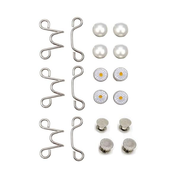 包装内容 ：1枚に3種類のデザインが1組ずつ入っています。つまり、シルバーボタン*ホワイトパール*デイジー｛32 mm｝を組み合わせて購入すると、より多くのスタイルを楽しむことができます 材質 ：合金材質を採用し、丈夫で、取り外して繰り返し...
