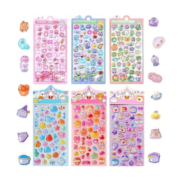 かわいいぷくぷくシール ぷくぷくな立体シールは安全なプラスチック素材を使用し、独特の透明感とぷっくりした空気感が特徴で、可愛くておしゃれです。ご注意：シールの中身は空っぽなので、予めご了承ください 大容量6枚セット 6枚のぷっくりシールセッ...