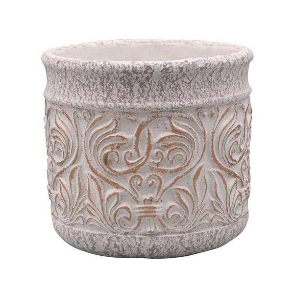 サイズ : φ155*H145mm・内径 : φ135mmカラー : アイボリーゴールド材質 : セメント仕様 : 底穴あり、エンボスデザインDIY・工具・ガーデン/ガーデン/鉢・プランター用品/鉢