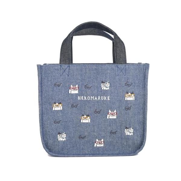 品名：[クスグルジャパン] ネコまるけランチバッグ BL 品番：247509-02　色：ブルー　サイズ：(タテ)(ヨコ)(マチ)20ｘ22ｘ10cm　(持ち手長さ)26cm　バッグ口/ファスナーあき 今度のネコまるけはちょっと高見え 小さな...