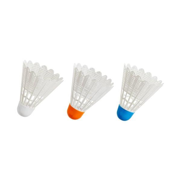 サイズ:8.5cm重量:約11g材質:ナイロンカラー:ブルー・ホワイト・オレンジ内容:6個(各色2個)スポーツ＆アウトドア:バドミントン:シャトル