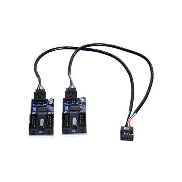 9ピン USBヘッダー オス 1*2 / 4メス 延長ケーブルカードデスクトップ 9ピン USB HUB USB 2.0 9ピン コネクター アダプター ポート マルチレイヤーバック接着剤を使用して、メインボードやシャーシに直接固定できます...