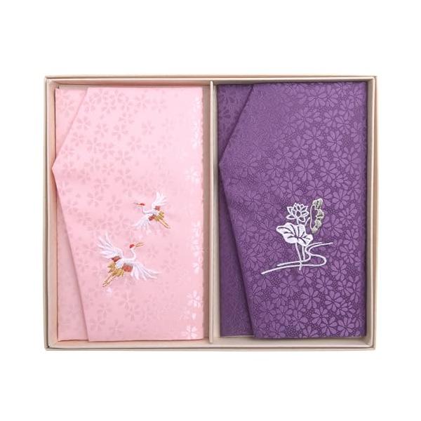 美しい綸子 りんす の生地に、 鶴 お祝い ・蓮 お悔やみ の刺繍を施した慶弔ふくさ２枚セットです。 色合いも優しく、セットでお買い得な商品です。 サイズ ふくさ横約11.5cm、縦約20cm　  素材 ポリエステル100％　  生産国 日...