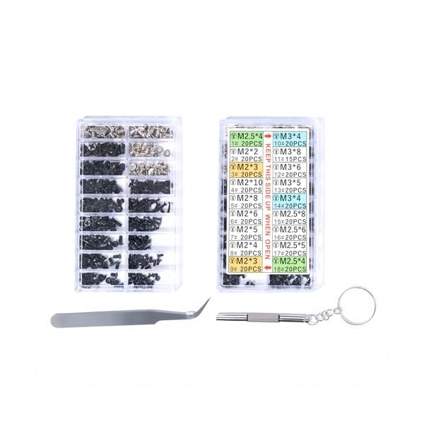 セット内容 M2、M2.5、M3、合計355本のネジ，無料ピンセット、ドライバー。 材質 高品質の真鍮製、酸化防止剤、耐腐食性、再利用可能。 デザイン  クロスタイプのネジ、取り付けが簡単で、操作性が良い。 収納便利 収納を容易にするために...