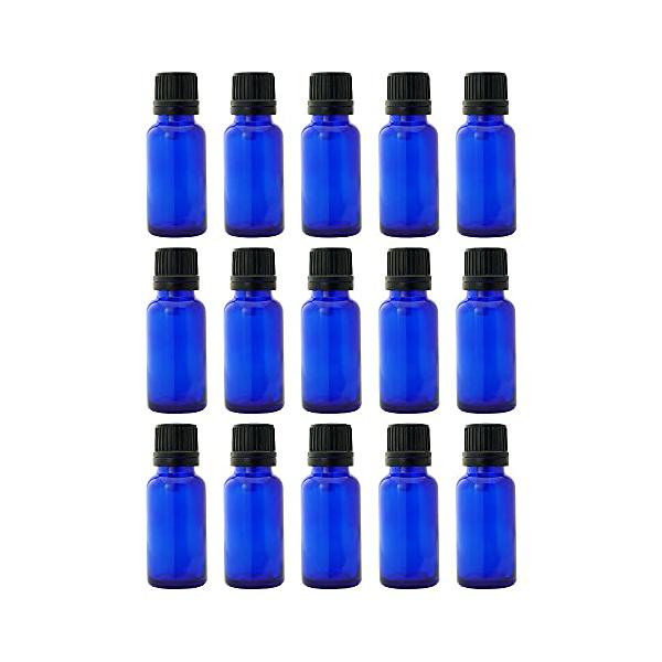 20ml瓶 15本小分け 保存用ボトル遮光性の高いブルー瓶黒キャップとドロッパーを付属20mlx15本ドラッグストア/マッサージ・アロマ/アロマ保存容器