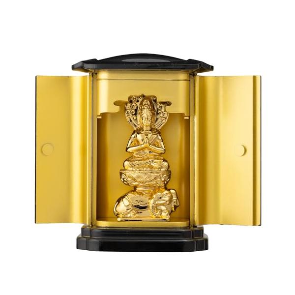 シリーズ：十二支の守護本尊 純金メッキ仕上げ PC厨子入り　約10ｃｍ 小スペースでも仏像を祀れる厨子をお付けして本体サイズ：高さ10.3*幅7.5*奥行5.5cm 厨子寸法 重さ：175ｇ　 *仏像単体サイズ：高さ7.4*幅3.3*奥行2...