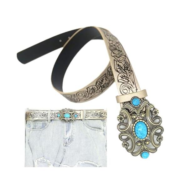 華やかデザイン*  ターコイズのイミテーションストーンが輝く、上品で華やかなバックル! 存在感のあるデザインで、ベルトカスタマイズに最適*目を引くおしゃれなアイテムです* シルバーカラー*ターコイズの魅力!  シルバーカラー金具とターコイズ...
