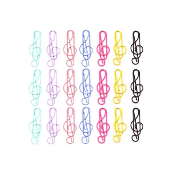 *デザイン: ト音記号をモチーフにした可愛らしいペーパークリップ*カラー: ブラックのみのセットと7色セットから選べます。*本数：21本セット*サイズ仕様: 長さ39mm*幅13mmのコンパクトサイズで、書類やカードの整理に最適*実用性: ...