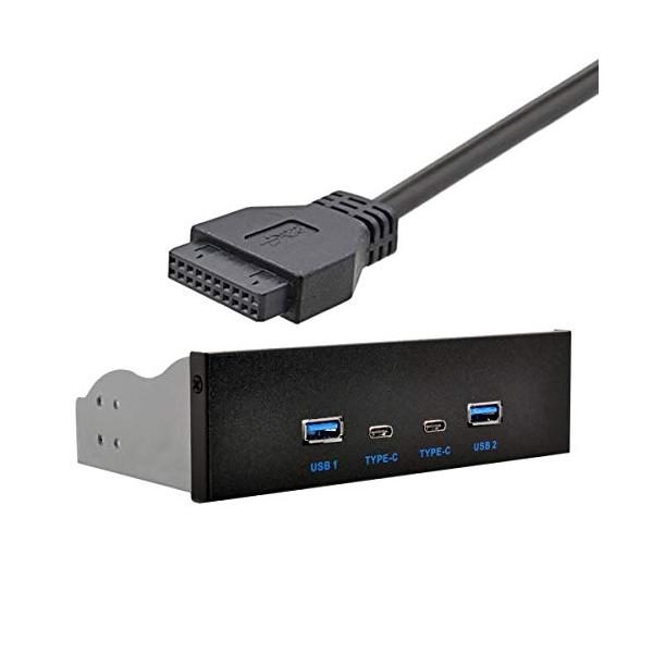 USB-C &amp; USB 3.0 ハブ 4ポート フロントパネルからマザーボード 20ピンコネクタケーブル 5.25インチCD-ROMベイ用USBベース仕様3.0準拠のGenesysチップセット内蔵USB3.0インターフェースと5.2...