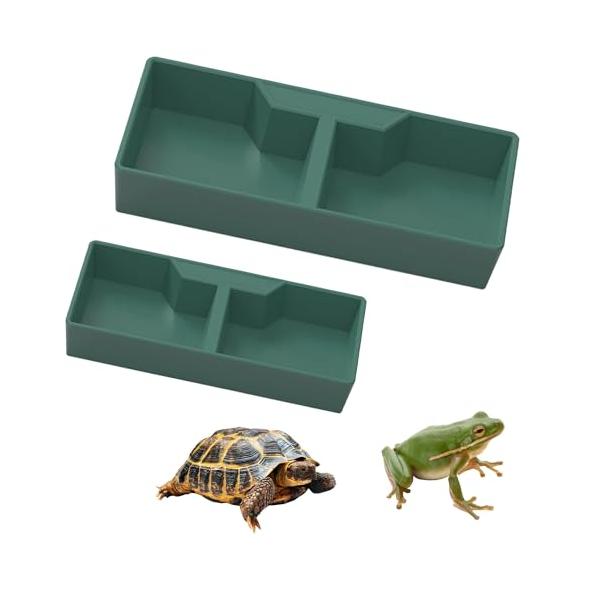 パッケージ 爬虫類用給餌トレイ2個をお届けします。カラー：ダークグリーン。サイズ：小：85x40x14mm、大：136x65x21mm。注：爬虫類フードボウルサイズは手動で測定され、若干の誤差がありますが、現物では特定のものが優先されるもの...