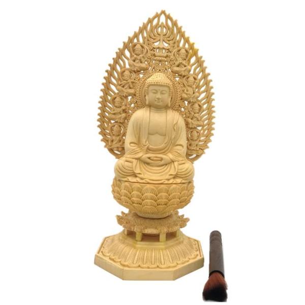 木彫り阿弥陀佛像お掃除用の高級黒檀製刷毛とのセット高さ28cm、台座12.5cm*12.5cm天然木材を使用しているため、模様、色合いなど写真と必ずしも同じとはなりませんが不良品ではございません専用の収納ケースが付いておりますホーム&amp...