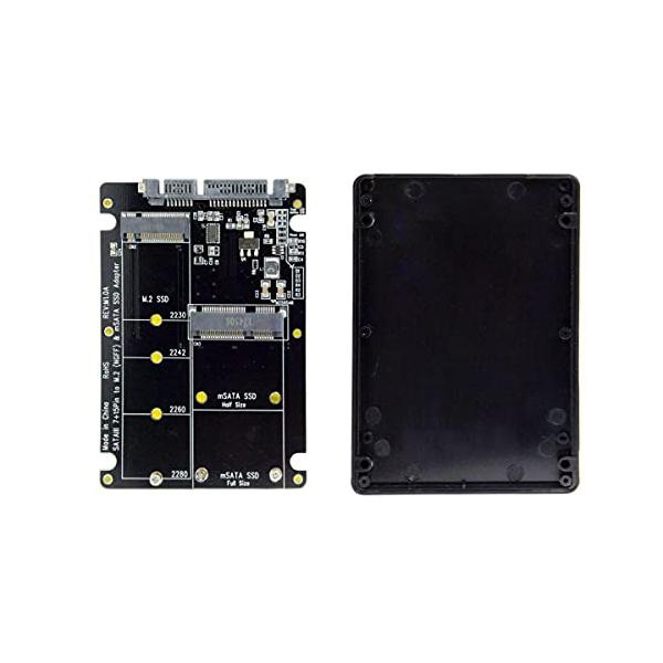 2イン1コンボ M.2 NGFF B-key &amp; mSATA SSD to SATA 3.0 アダプターコンバーターケースエンクロージャ。MSATAとNGFF SSDは同時に動作しません。アダプターはBキーまたはB/MキーソケットN...