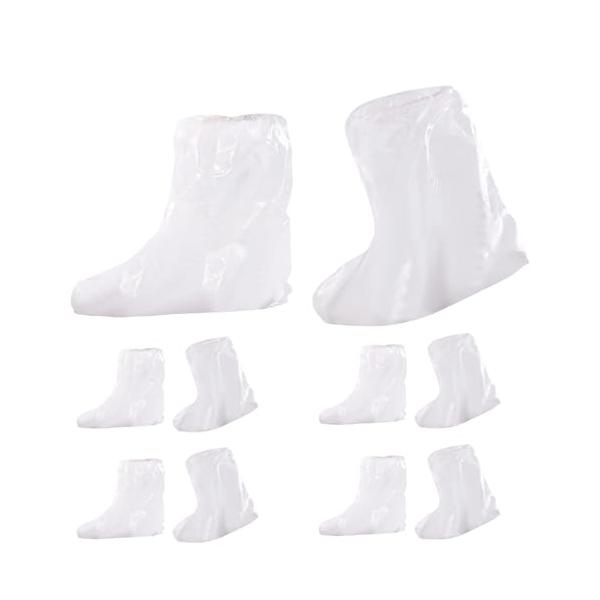 使い捨てシューズカバー 5足セット 10枚入レインシューズカバーは膝下まで覆い、ゴム部分も太めのサイズを使用していることで雨や水の防水、粉塵の侵入を防げます。 極厚 で使い捨てでも破れにくく、複数回使うことも可能です。  携帯に便利 携帯性...