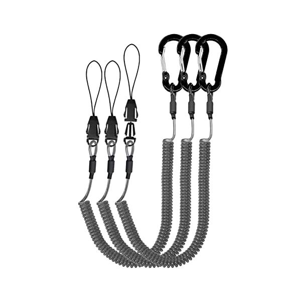 カールコード部分長：16cm　最大伸長：150cm　最大安全耐荷重：6kg ワンタッチ式3本着脱式ストラップパーツが付属しており、左右部分を指で押すだけで簡単に着脱可能ですが、スマホン、鍵、定期券、IDカードなどに最適です。かつ、釣りライン...