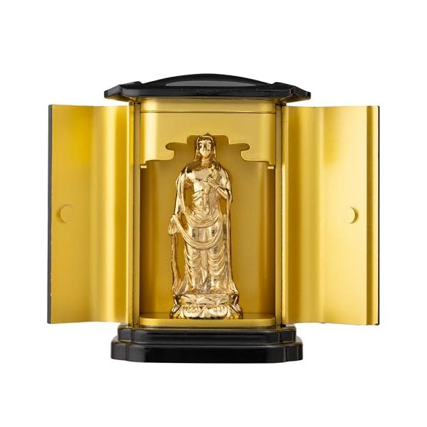 シリーズ：守護本尊 純金メッキ仕上げ PC厨子入り　約10ｃｍ 小スペースでも仏像を祀れる厨子をお付けして本体サイズ：高さ10.3*幅7.5*奥行5.5cm 厨子寸法 重さ：170ｇ　 *仏像単体サイズ：高さ7.0*幅2.1*奥行2.3*身...