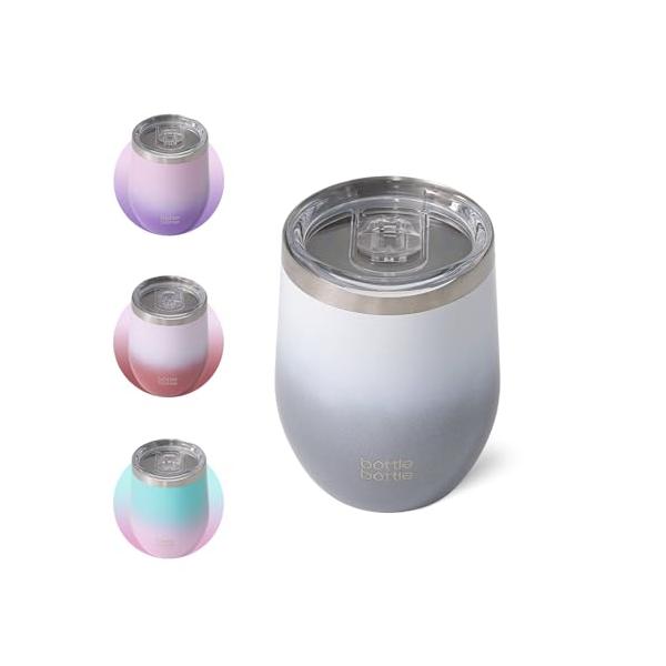 色：グレー本体のサイズ：11.5cm*6cm*7.8cm。容量は360mlで、アイスビール、ワイン、コーヒーなどの飲み物一杯にぴったりです。目を引く美しさ：このタンブラーはワインカップのような丸みのあるデザインを仕上げていて、表はグラデーシ...