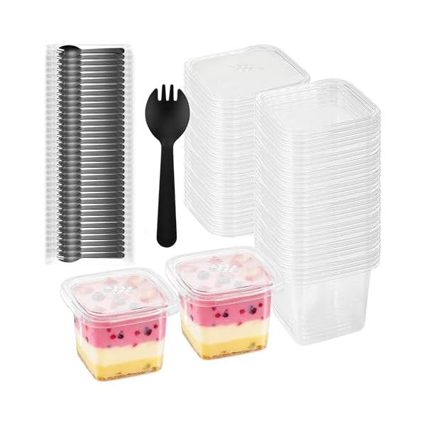 高品質素材 この カップは高品質の食品グレードのプラスチックで作られており、耐久性、漏れ防止、耐衝撃性に優れており、商業用やテイクアウト用に非常に適しています。 持ち運びが簡単 蓋付きのデザートカップは簡単に取り外せます。蓋は食べ物が汚れる...