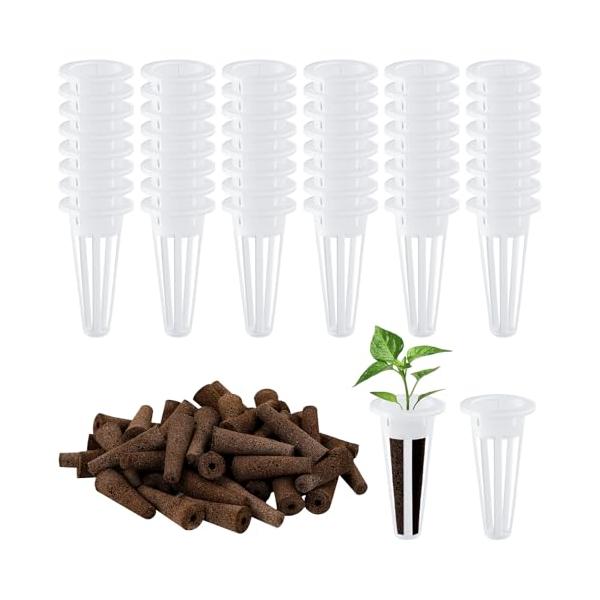 セット内容：水耕栽培 スポンジ*50個、水耕栽培 ポット*50個。スポンジのサイズはな直径約2cm*長さ約5.5cm、ポットのサイズは直径約3.8cm*長さ約8.4cmです。＊商品によって若干の誤差が発生してしまう場合があります。1*2mm...