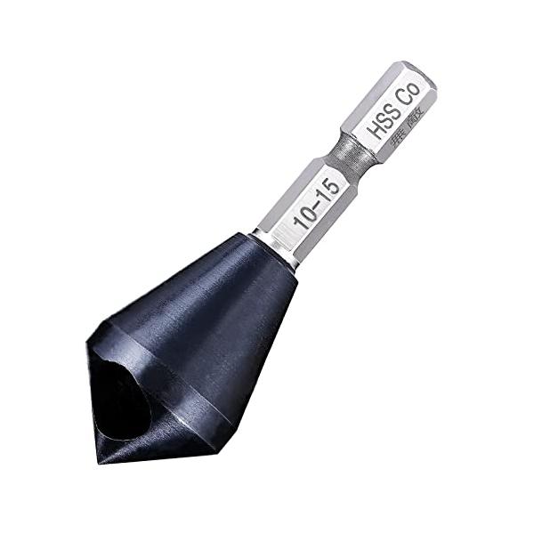 超高硬度の素材 ：HSS-Co M35鋼製の面取りカッターは表面がAlTiN 窒化チタンアルミコーティング処理され、硬度がHRC89になります。普通の面取りドリルより抜群な切れ味です。摩擦する時出た熱も減らせます。耐摩耗性、耐熱性や切れ味に...