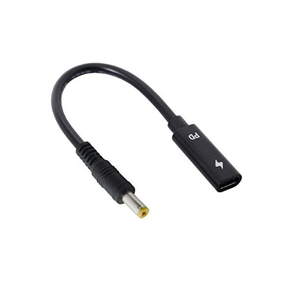 Type C USB-C メス入力 - DC 5.5 x 2.5mm Power PD充電ケーブル HPノートパソコン用 18-20V 長さ:0.2m。Type-Cメス端にPDエミュレータートリガーが内蔵されています。入力:Type-Cメス...