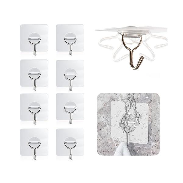 2023年最新スタイル 吸着面は6*6cmの正方形で接触面積が広く、フックにかかる力を均一に分散させることができます。また、環境に配慮した透明なナノ粘着材を使用することで、美しいだけでなく、安定性に優れ、強い粘着力を持つため、粘着フックを釘...