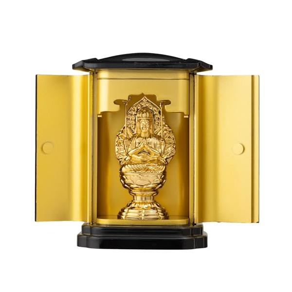 シリーズ：十二支の守護本尊 純金メッキ仕上げ PC厨子入り　約10ｃｍ 小スペースでも仏像を祀れる厨子をお付けして本体サイズ：高さ10.3*幅7.5*奥行5.5cm 厨子寸法 重さ：165ｇ　 *仏像単体サイズ：高さ7.0*幅3.2*奥行2...