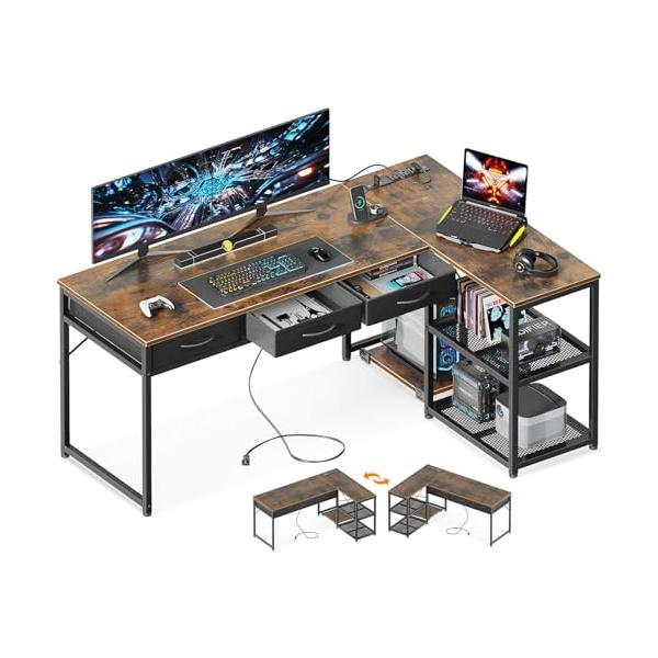 引き出し3杯付きl字デスク・収納力満載 デスクの下には一体型の引き出しとラックが備え、本や書類などを使いたい時にサッと取り出せます。たっぷりの収納でデスク周りをスッキリ快適に また、L字型のデザインで部屋のコーナーを最大限に活用でき、ご家庭...