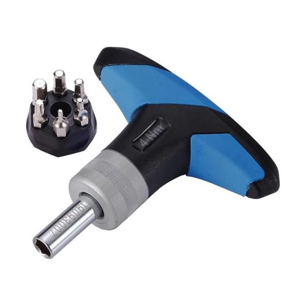 各種ボルト対応のプリセット式トルクレンチ。付属ビット：ヘックス 2、3、4、5、6mm、トルクスT25。プリセット式のトルクレンチ。1/4"ヘックスソケット式。各サイズのビットが付属。規定トルクに達するとクリックでお知らせ。重量：146gス...