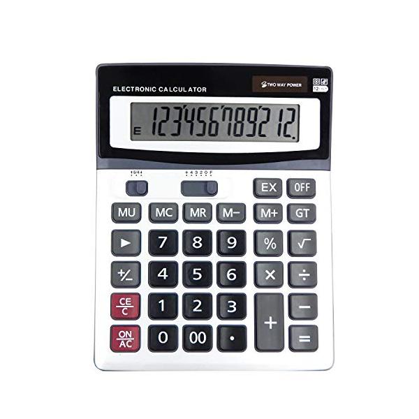 見やすい大型表示 視認性に優れた大型液晶を採用される、数字がはっきりと見える。表示部分の傾斜により画面が見やすい。 計算機能 四則計算、累計計算、メモリー計算、パーセント計算、税計算など多数を計算することができます。 省エネ 太陽と補助電池...