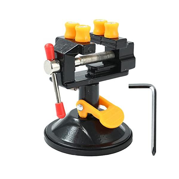 ホビー用の卓上ミニバイス(万力)です。ジュエリーなどアクセサリー関係の磨きや穴あけなどの作業効率がアップ。上部のオレンジ色の4つのパーツはカーブを描いているため、球形・楕円形のものでもしっかりグリップしてくれます。このパーツは付属のネジで取...
