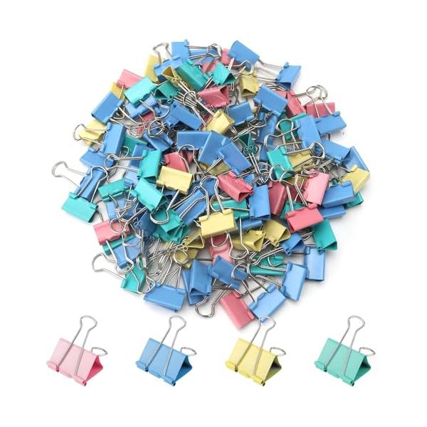 サイズ：4色全部で48個。様々なサイズがあり、毎日使用できます。高品質素材：クランプは高品質の金属製で、耐食性、耐久性に優れ、錆びにくいです。 優れた保持能力があります。整理整頓が簡単: クリップは、山積みになったバラバラの書類をしっかりま...