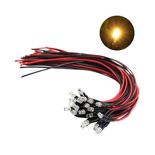 電圧：12V*18V。電流 代表値typ／最大値max ：20mA / 30mA。サイズ：3mm LED，長さは約20cm L 。発光色：温白色抵抗は仮付溶接済み。ホビー:プラモデル・模型:鉄道模型:車両パーツ