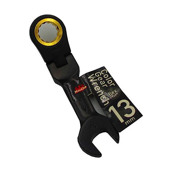 表面はカラー鏡面仕上げで美しくサイズで色分けができ便利サイズ:13mm(ブラック)ギア数:72山首振りショートタイプ 首振り:0*180度DIY・工具・ガーデン:作業工具:駆動工具:スパナ