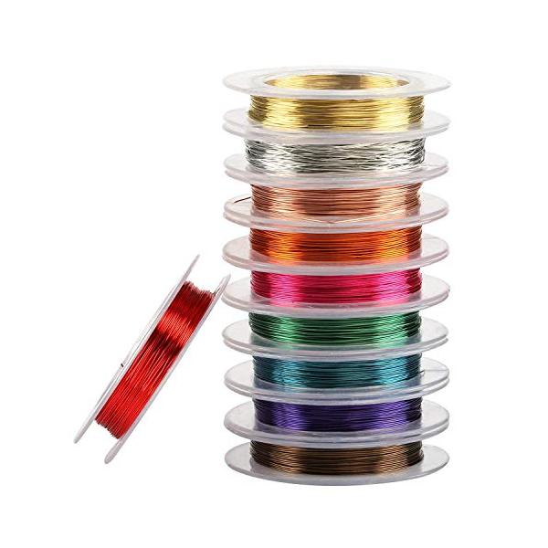サイズ：径約0.3mm;約10m/巻き;10巻きセット。素材：防錆性・耐久性に優れて、非常に頑丈で長持ちです。カラー：赤、ブルー、オレンジ、ゴールド、紫、ブラウン、ピック、グリーン、10色で様々な用途にご使用いただけます。形づく：手で成型し...