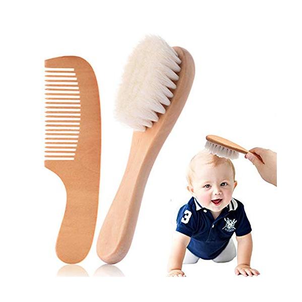 材質：ウッド、ヤギ毛サイズ：ヘアブラシ：15*4*1CM　コーム：14*3.8*0.8CMベビー用ヘアブラシとコームのセットです。ヘアブラシは山羊の毛を使用するので、柔らかくてお子様の頭皮や髪に優しい。天然木を使ったコームも握りやすくて優し...
