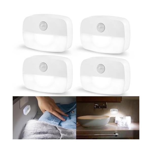 * 人感センサーライト *4個セット*昼光色 カバーなし*Ledセンサーライト*暗い環境でモーションセンサーが人の動きを感知したら、自動的に点灯します。暗闇に電灯のスイッチを探す手間もなくなり便利です。*ご注意：明るい環境ではセンサーの動作...