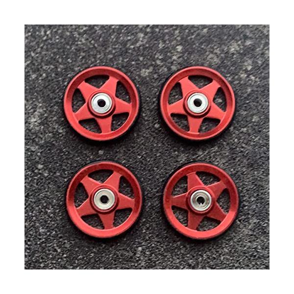 ミニ四駆 19mm 5スポークプラ輪ベアリングローラー x4 (レッド/ブラック)おもちゃ/乗り物/ミニ四駆・スロットカー/ミニ四駆・スロットカー本体パーツ
