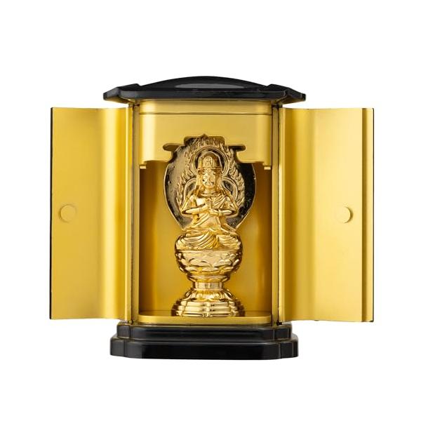 シリーズ：十二支の守護本尊 純金メッキ仕上げ PC厨子入り　約10ｃｍ 小スペースでも仏像を祀れる厨子をお付けして本体サイズ：高さ10.3*幅7.5*奥行5.5cm 厨子寸法 重さ：160ｇ　 *仏像単体サイズ：高さ6.8*幅3.5*奥行2...