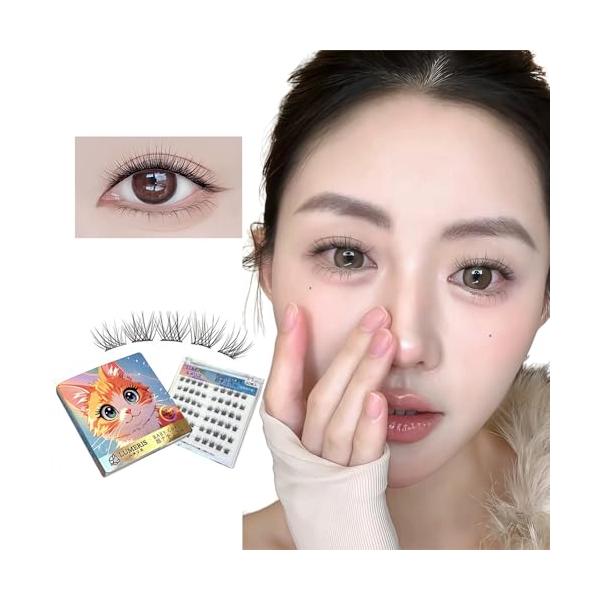 グルー不要 自粘テープ付きで1秒装着：面倒なのり・グルーは一切不要。内蔵の粘着テープで、まぶたにワンタッチ装着。初心者でも簡単 素顔でも馴染む自然な毛質＆束感：60束の極細ファイバーで、スッピンやナチュラルメイクにぴったりの自然な仕上がりを...