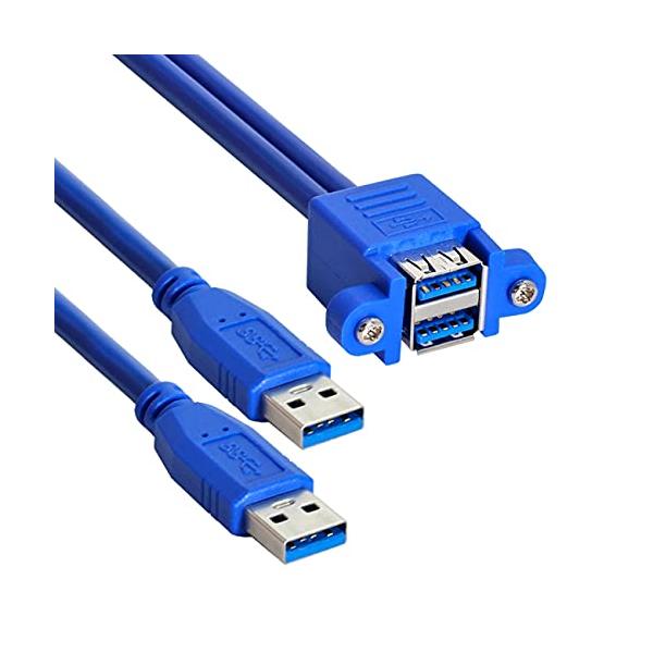 コンボ デュアル USB 3.0 オス - 積み重ね可能 メス 延長ケーブル 50cm ネジパネル取り付け穴付きネジパネル取り付け穴付きの積み重ね可能なメスコネクター。USB 3.0ホストとデバイスで使用すると、最大4.8Gbpsのスループ...