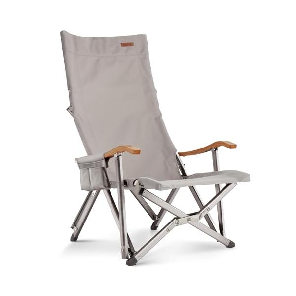 人間工学に基づいたローチェアデザイン、小柄な方におすすめ ：心地よい角度で座れるように設計されたローチェアは、首や背中を守るだけでなく、より自然に地面に近く、焚き火に適した高さになります。通常のアウトドアチェアの座面幅は40cm前後、ICE...