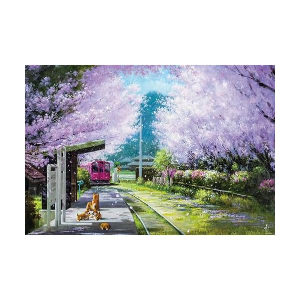 柴犬と辿る桜舞う遠い日の想い出キャンバス地の質感を再現した特殊エンボス加工を施しています。Taku Nagaokaおもちゃ/パズル/ジグソーパズル